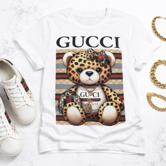 Gildan | Tops | Gildan White Tee With Leopard Teddy Design | Poshmark